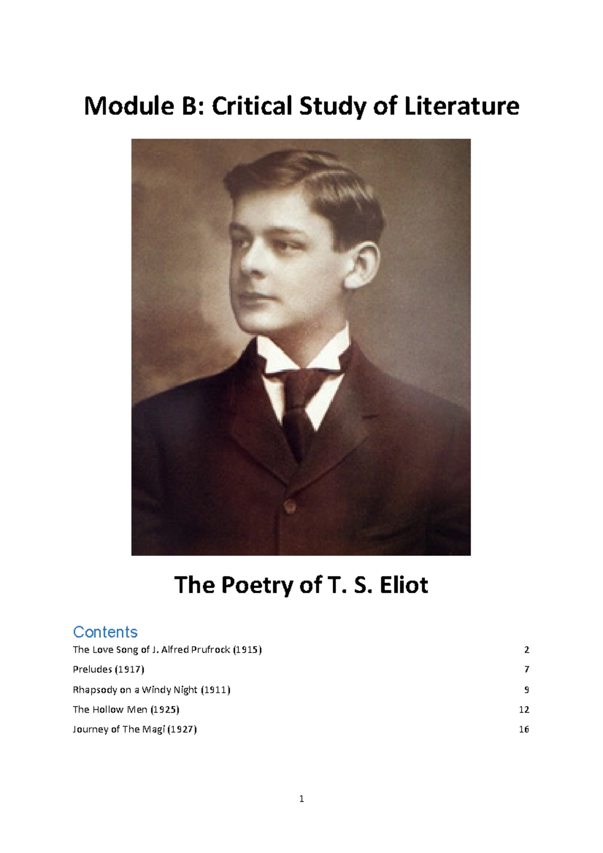 HSC Module B: Critical Study of T.S. Eliot's Poetry - Studocu