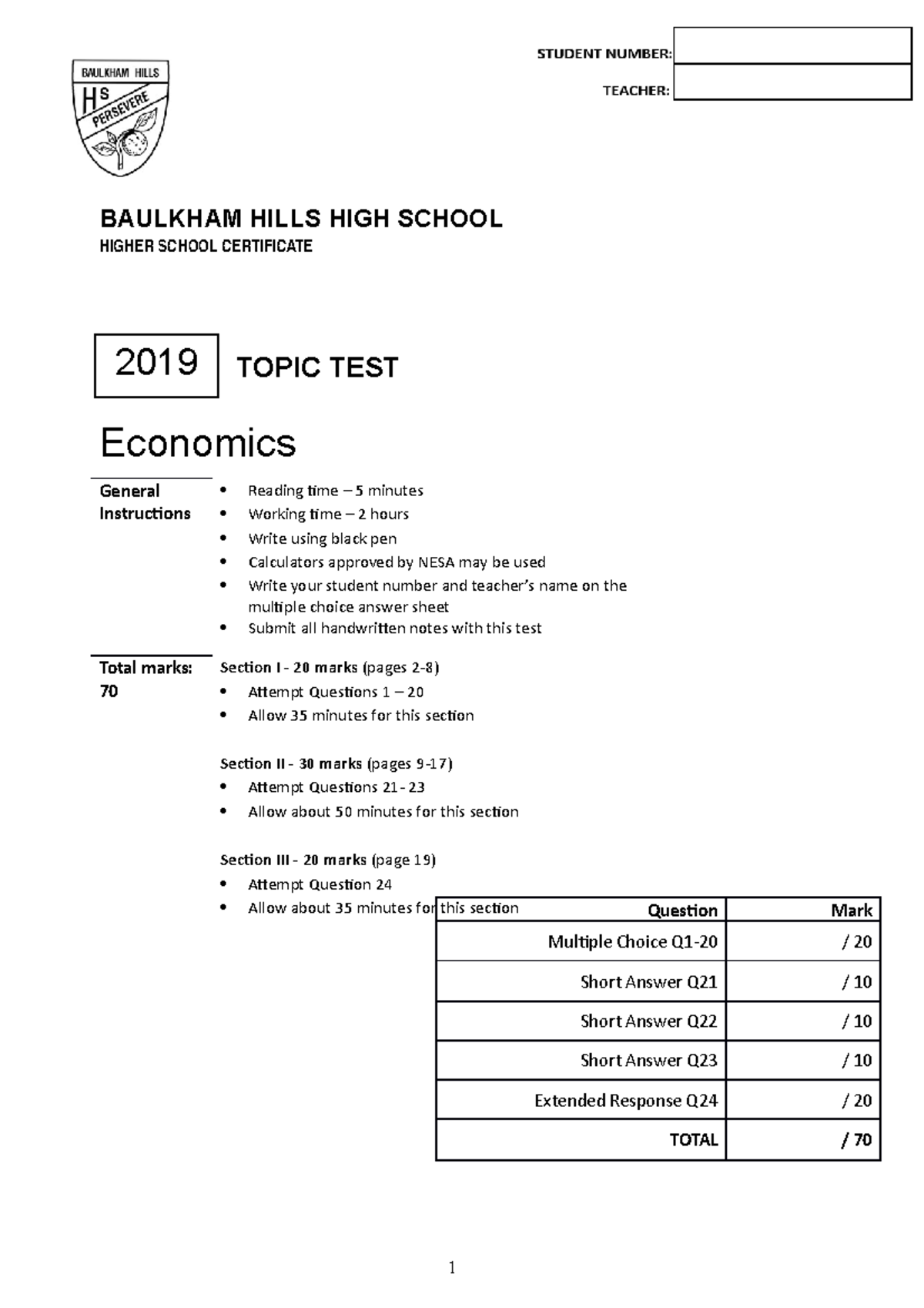 2019 HSC Eco Half-Yearly Topic Test - BHHS Exam Document - Studocu