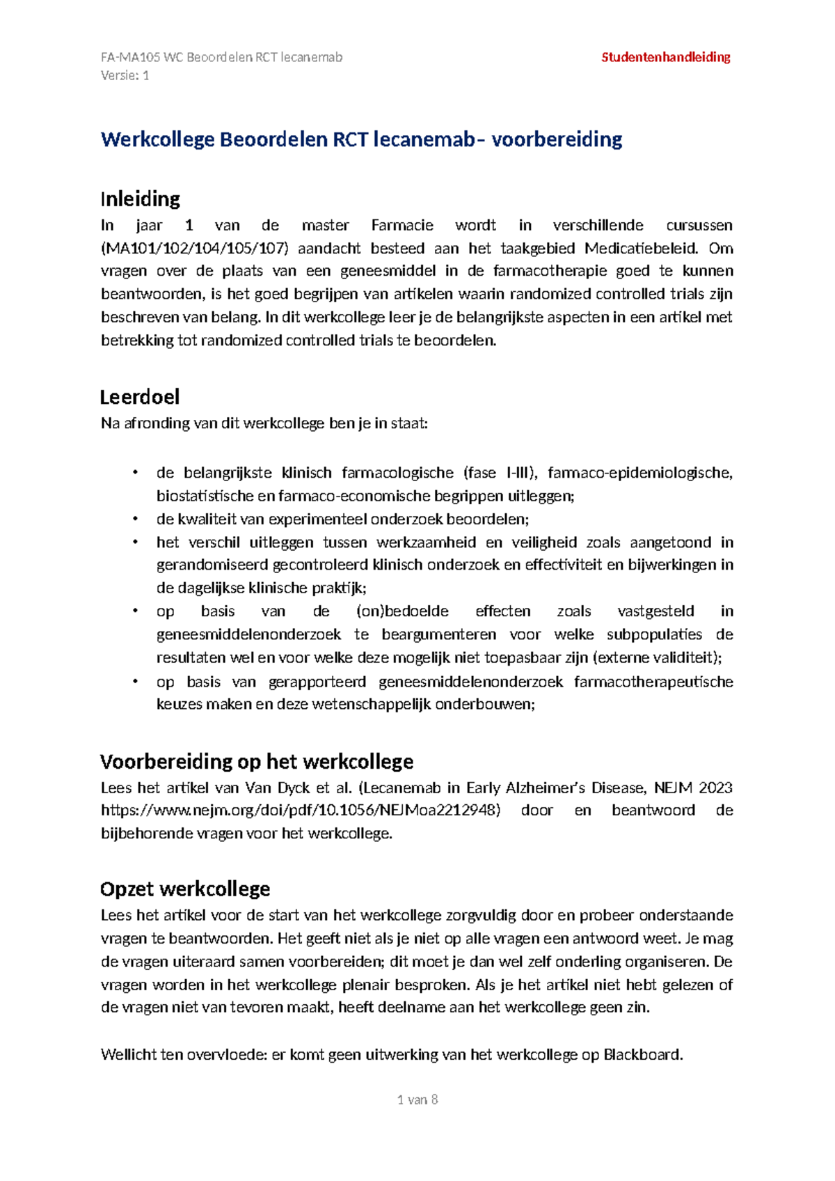 WC1: Studentenhandleiding Werkcollege Beoordelen RCT Lecanemab ...