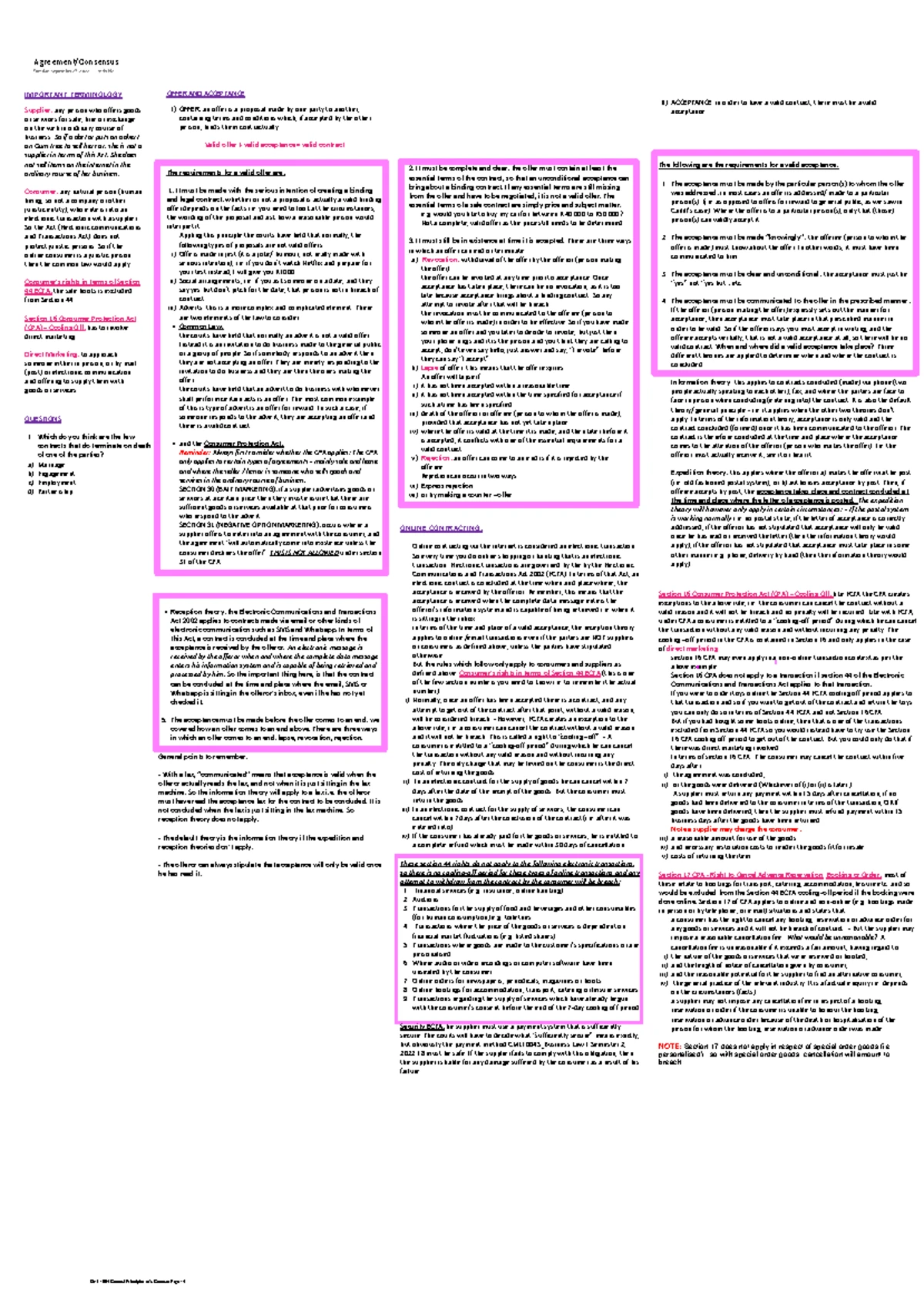 CML1004 Study notes - OFFER AND ACCEPTANCE OFFER: an offer is a ...