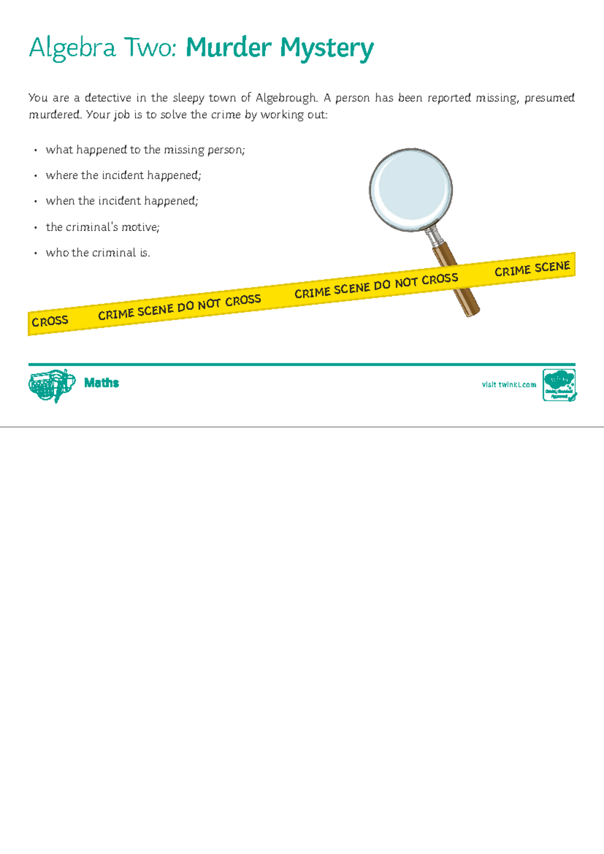 Algebra 2 - Murder Mystery Activity: Solve Equations to Uncover Clues ...