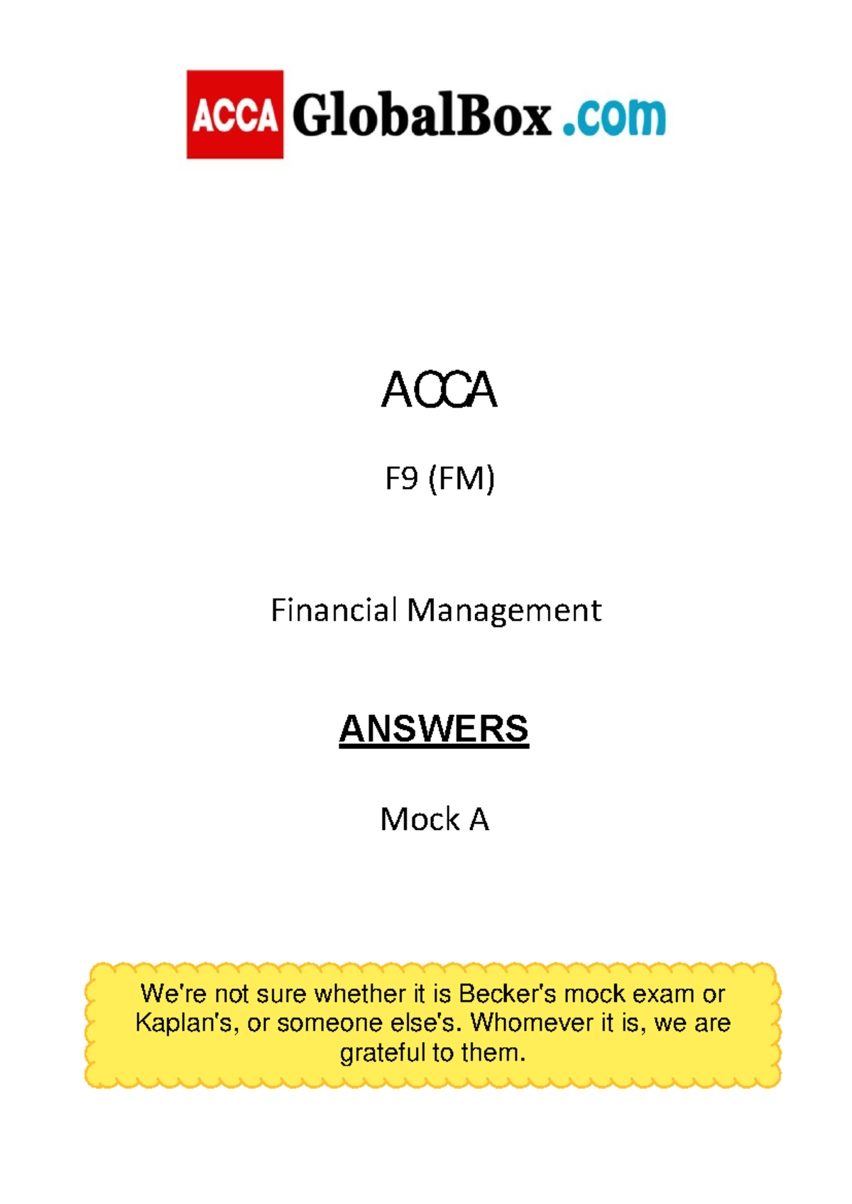 F9 - Mock A Answers - ACCA Financial Management Guide - Studocu
