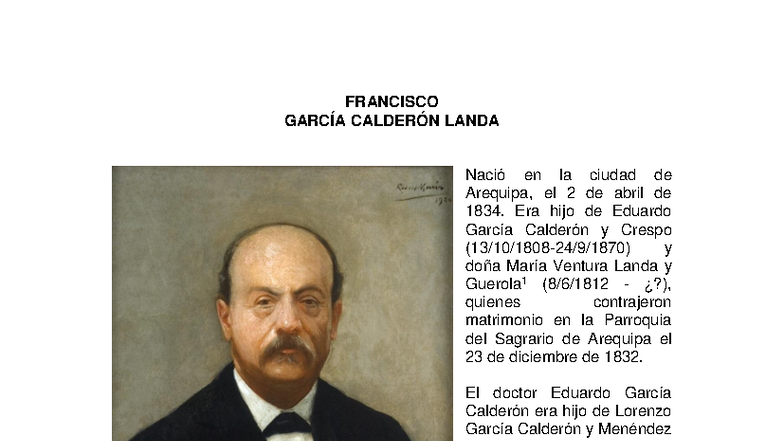 Biografía de Francisco García Calderón Landa: Un Jurista Peruano - Studocu