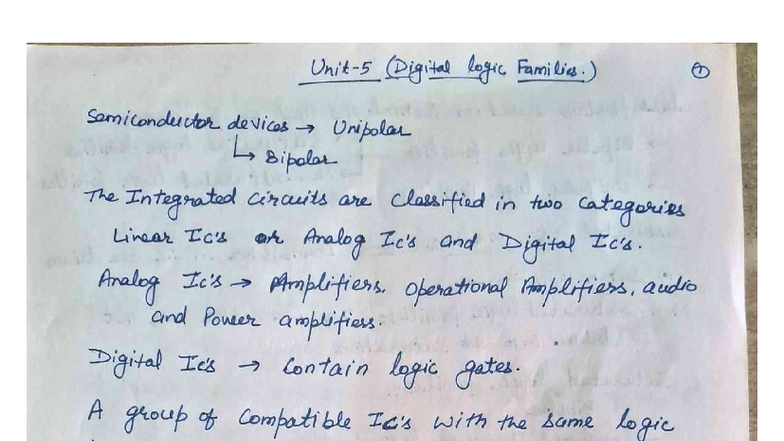 Digital Logic Families: Unipolar & Bipolar ICs Overview - Studocu