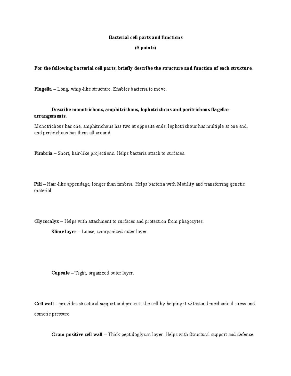 Bacterial Cell Parts & Functions Worksheet - Fall 2023 - Studocu