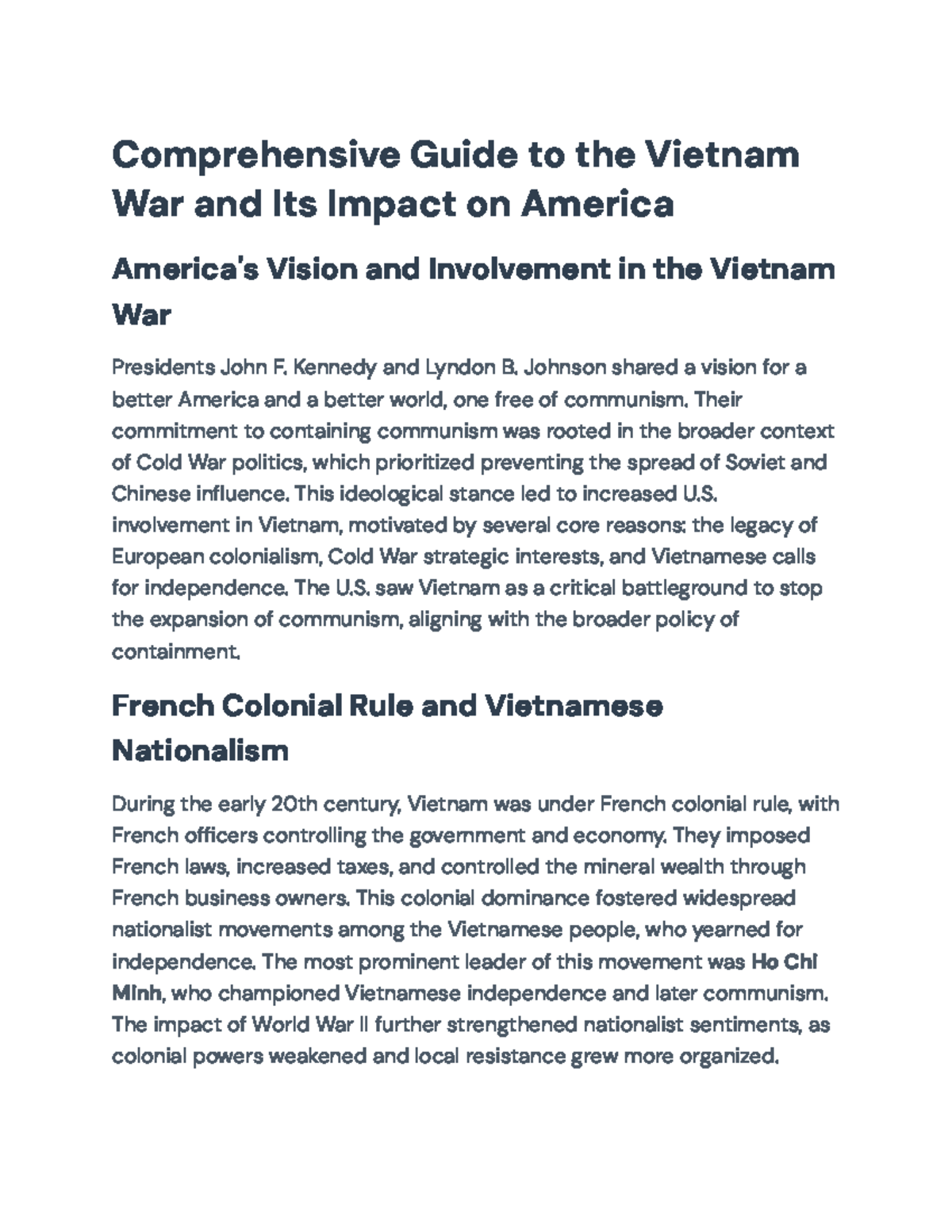 Comprehensive Overview of the Vietnam War's Impact on America (HIST 101 ...