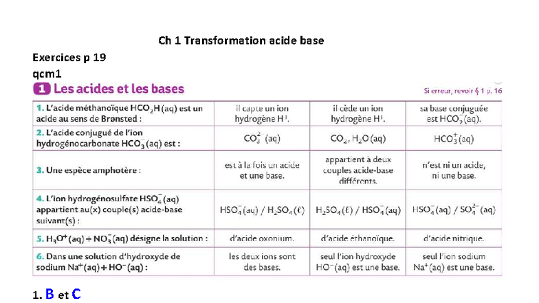 Exercices Ch 1 Transformations acide base - Ch 1 Transformation acide ...