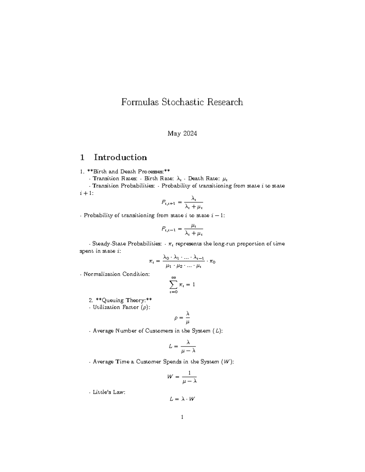 Stochastic Research Models & Formulas - May 2024 Overview - Studeersnel