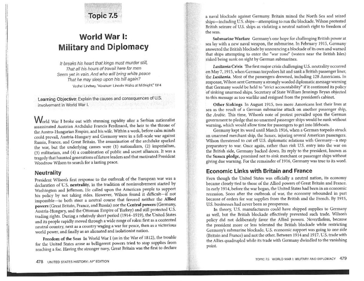 Topic 7.5: U.S. Involvement in WWI - Military and Diplomacy Insights ...