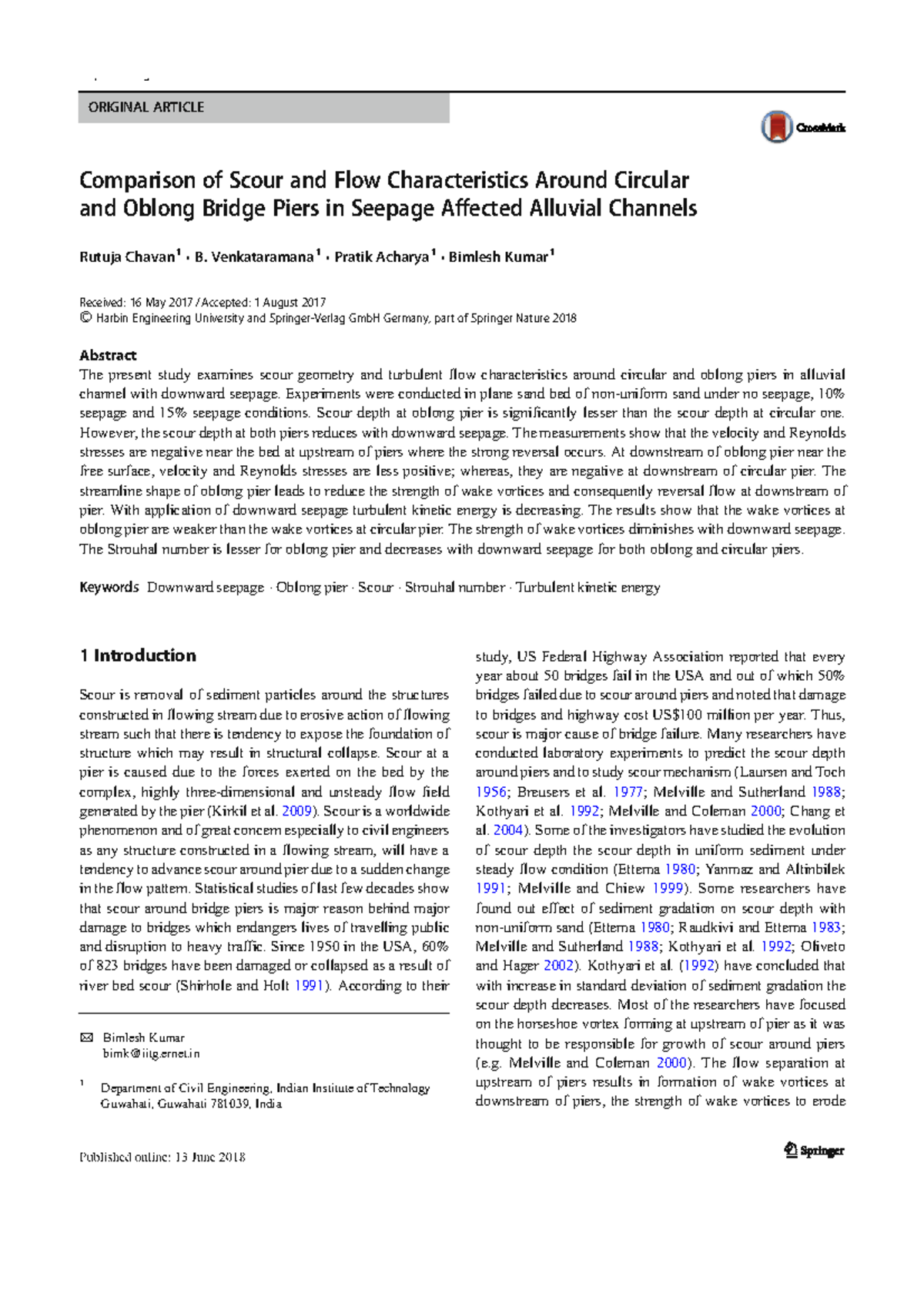 Comparison of Scour and Flow Characteristics Around Bridge Piers in ...