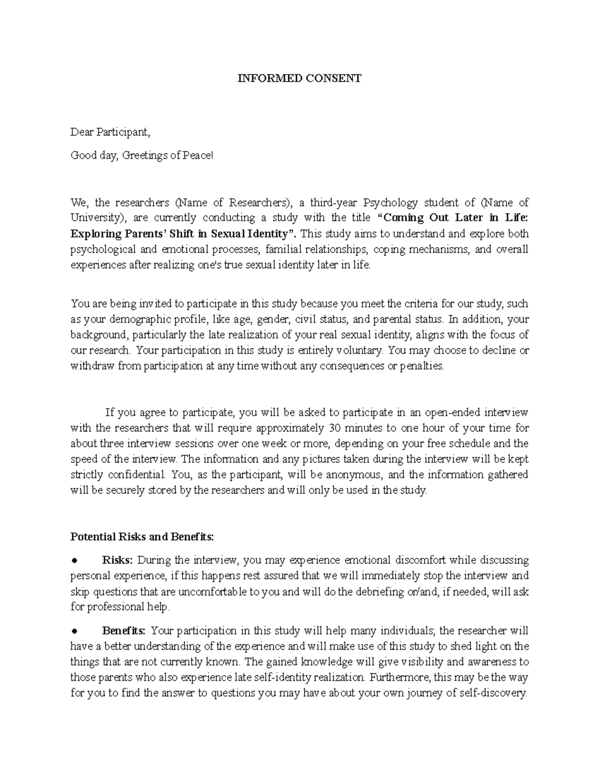 Informed Consent - INFORMED CONSENT Dear Participant, Good day ...