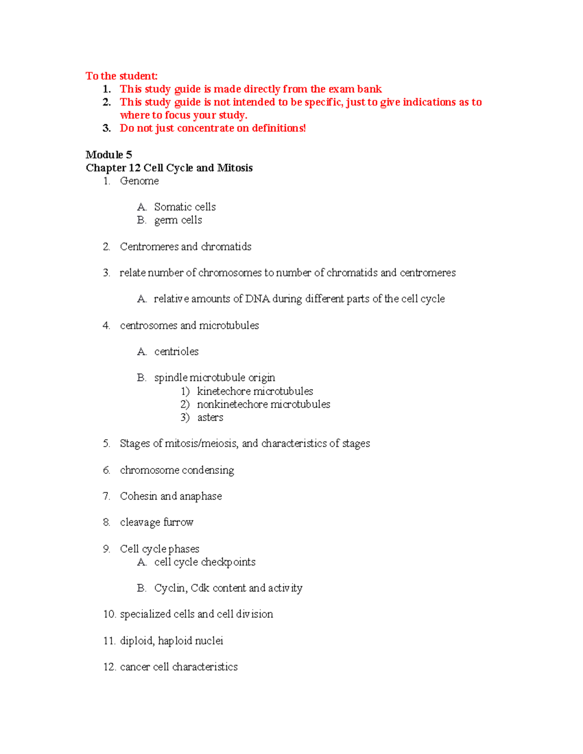 Module 5E Study Guide: Cell Cycle, Mitosis, & Meiosis Concepts - Studocu