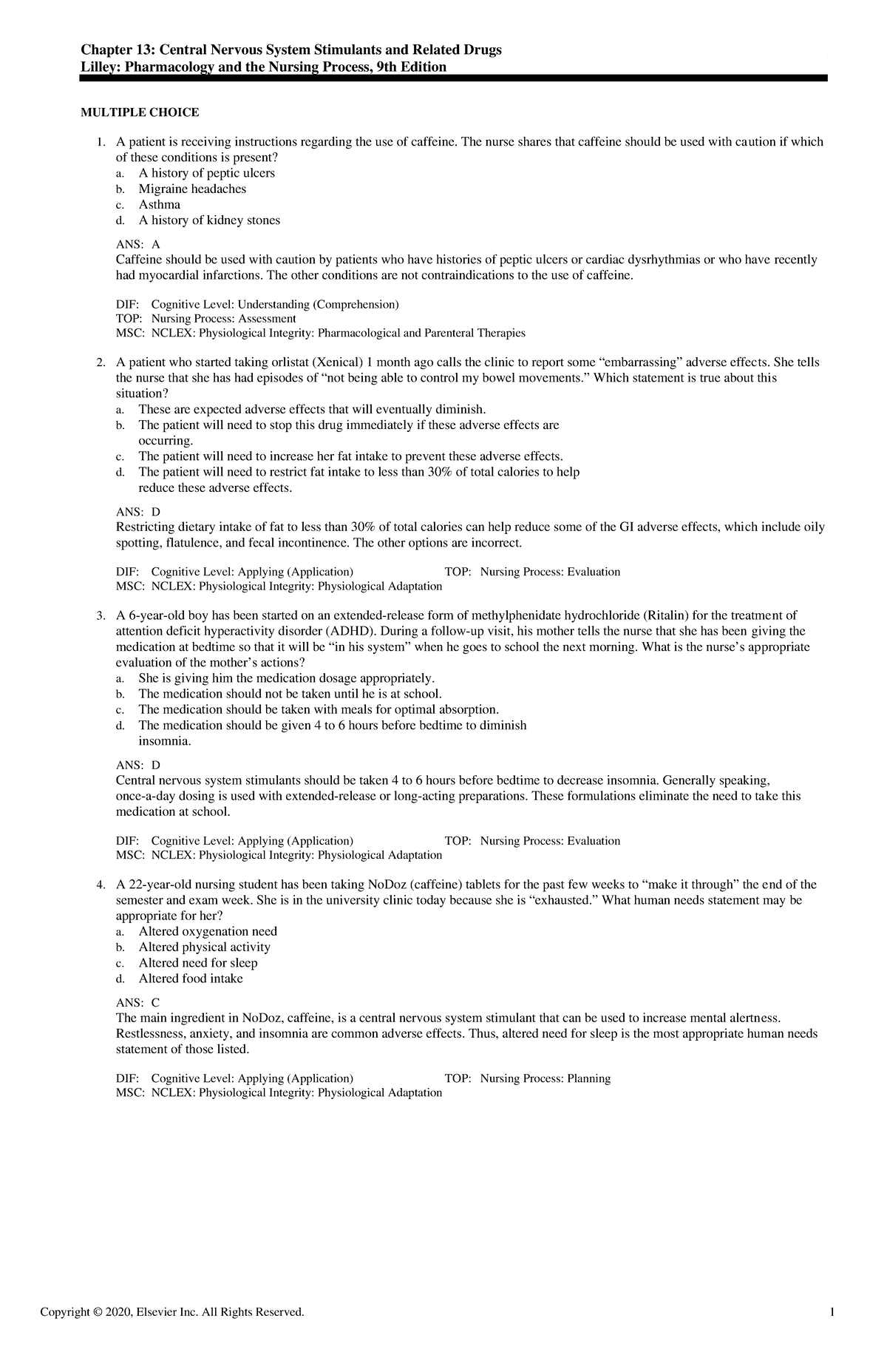 Pharmacology Exam Prep: Chapter 13 Test Bank - CNS Stimulants - Studocu