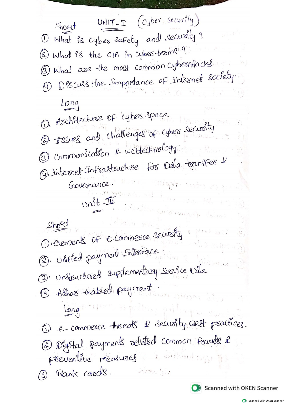 Cyber Security (CS101) - Important Questions and Concepts - Studocu