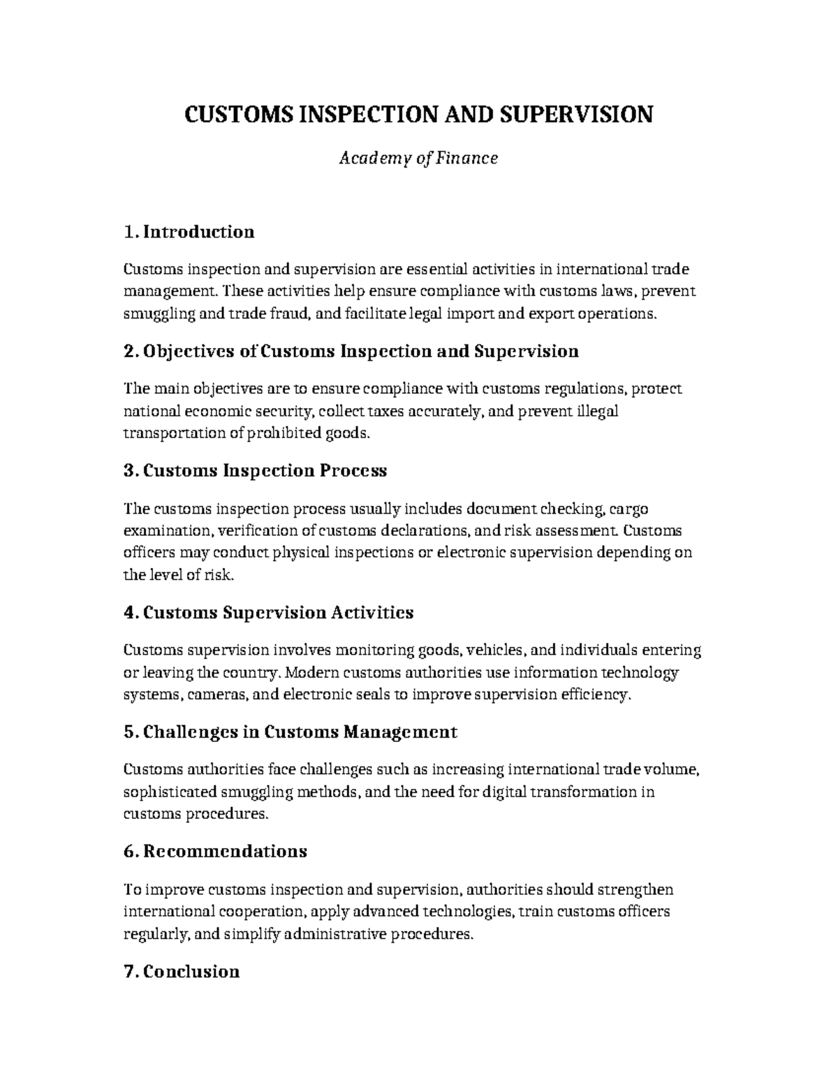 Customs Inspection and Supervision: AOF Overview and Insights - Studocu