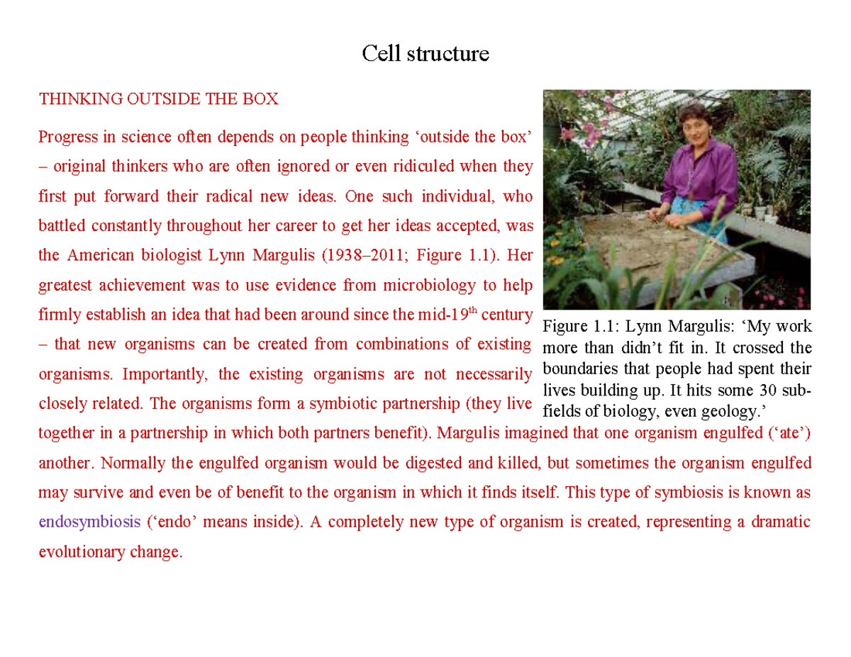 Biology AS 7500: Cell Structure and Lynn Margulis' Contributions - Studocu