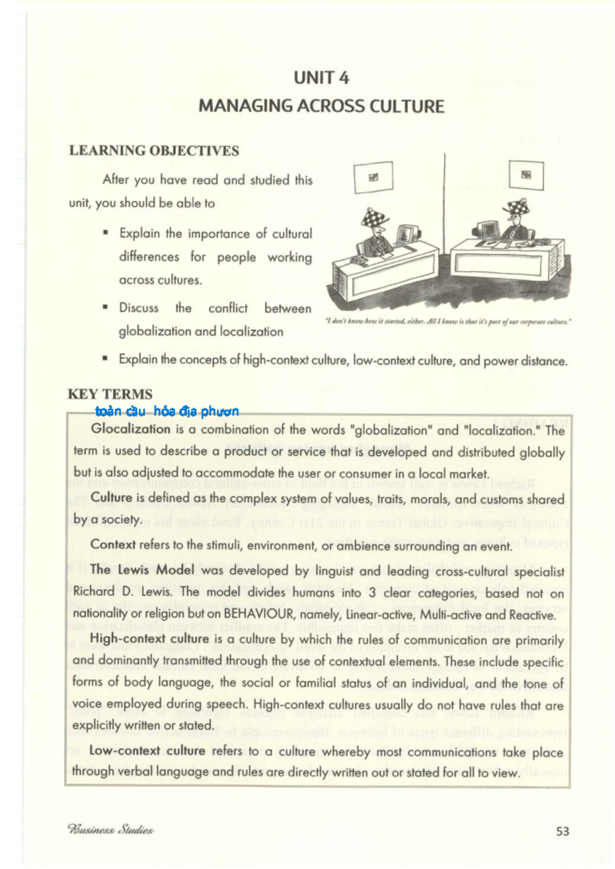 Unit 4 - Managing Across Cultures: Key Concepts & Learning Objectives - Studocu