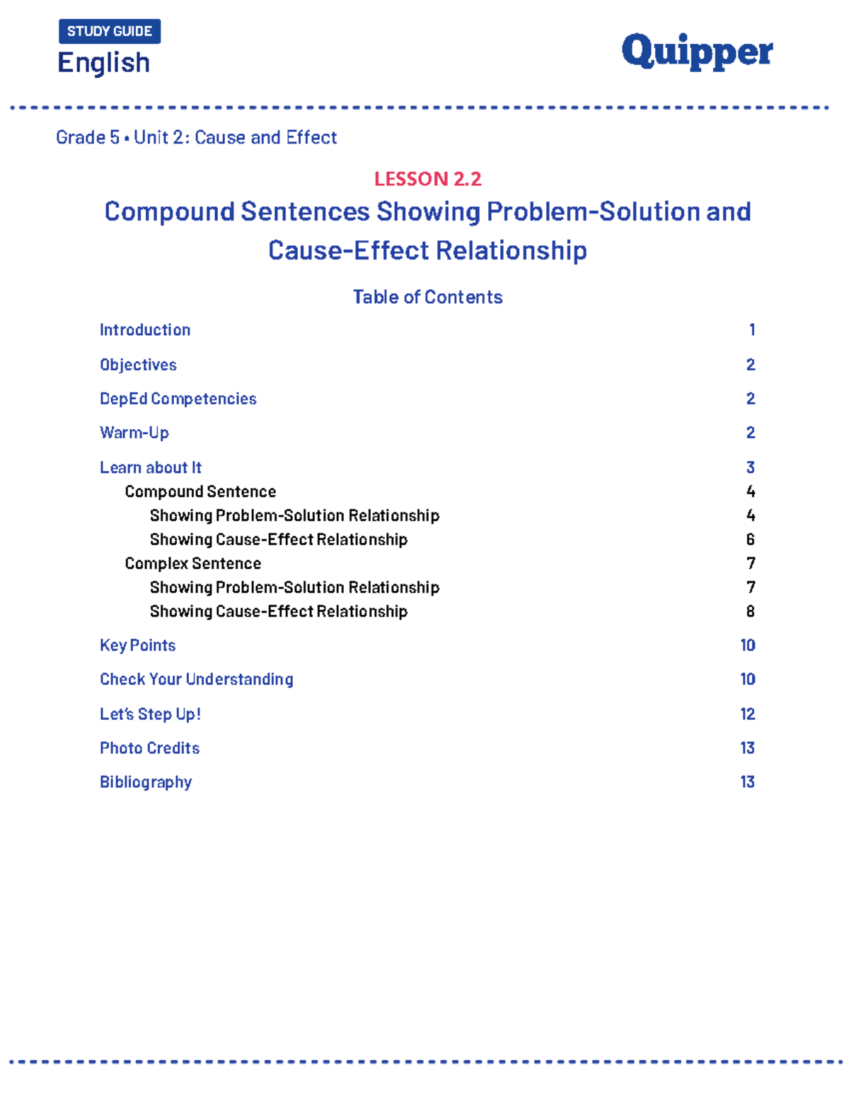 ME Eng 5 Q1 0202 SG Compound Sentences: Problem-Solution & Cause-Effect - Studocu