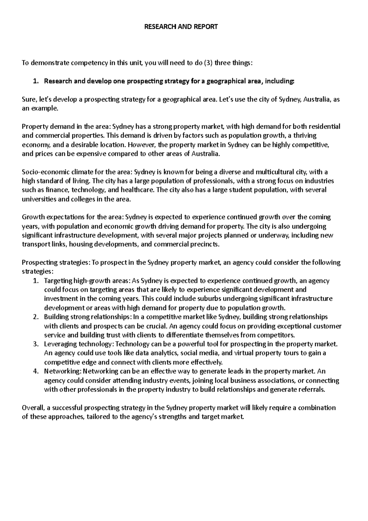Report on Real Estate Prospecting Strategy & Agency Capacity Analysis ...