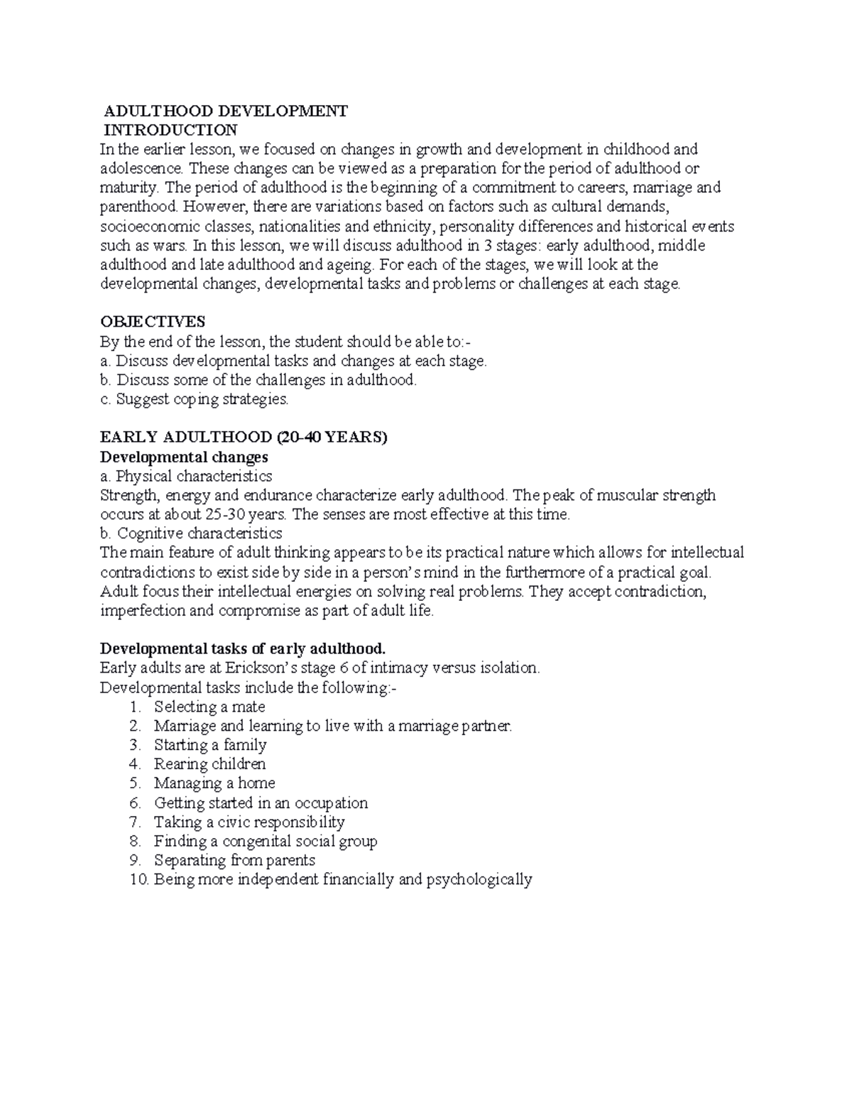 ADULTHOOD DEVELOPMENT: STAGES AND CHALLENGES (DOC-20260113) - Studocu