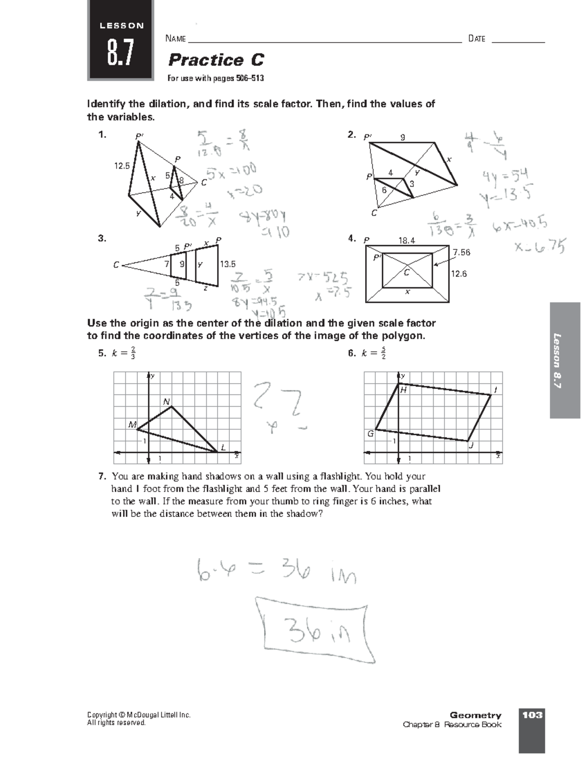 Geometry 103 - Chapter 8 Practice C: Dilation & Scale Factors - Studocu