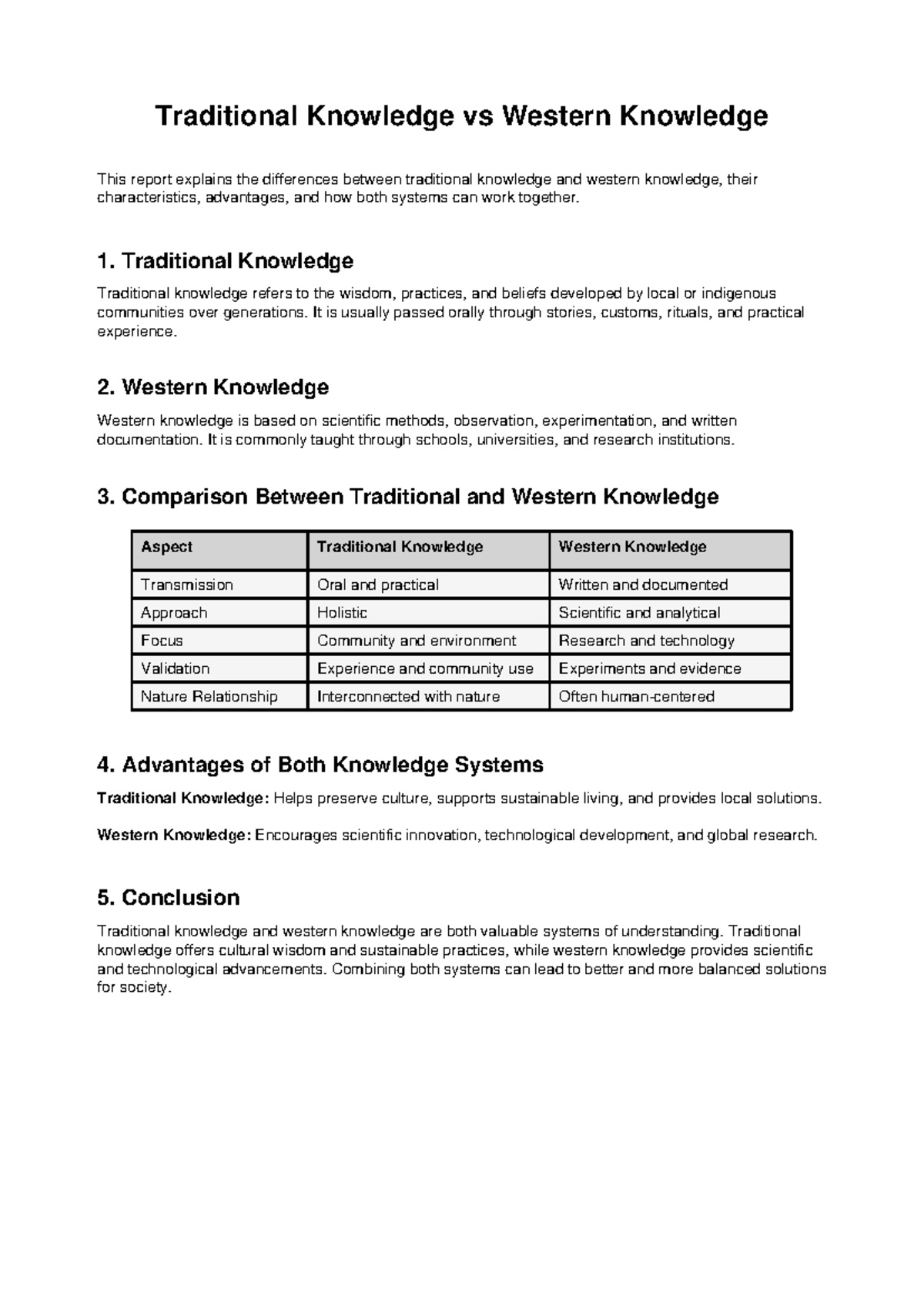 Traditional vs Western Knowledge: A Comparative Report - Studocu