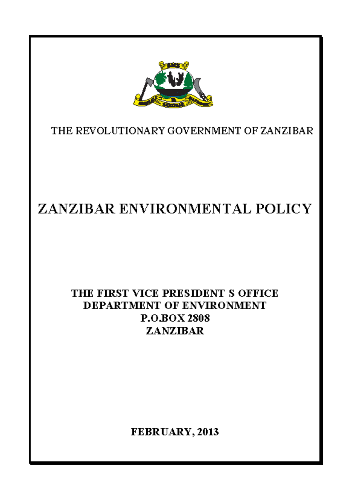 Zanzibar Environmental Policy 2013: Framework for Sustainable ...