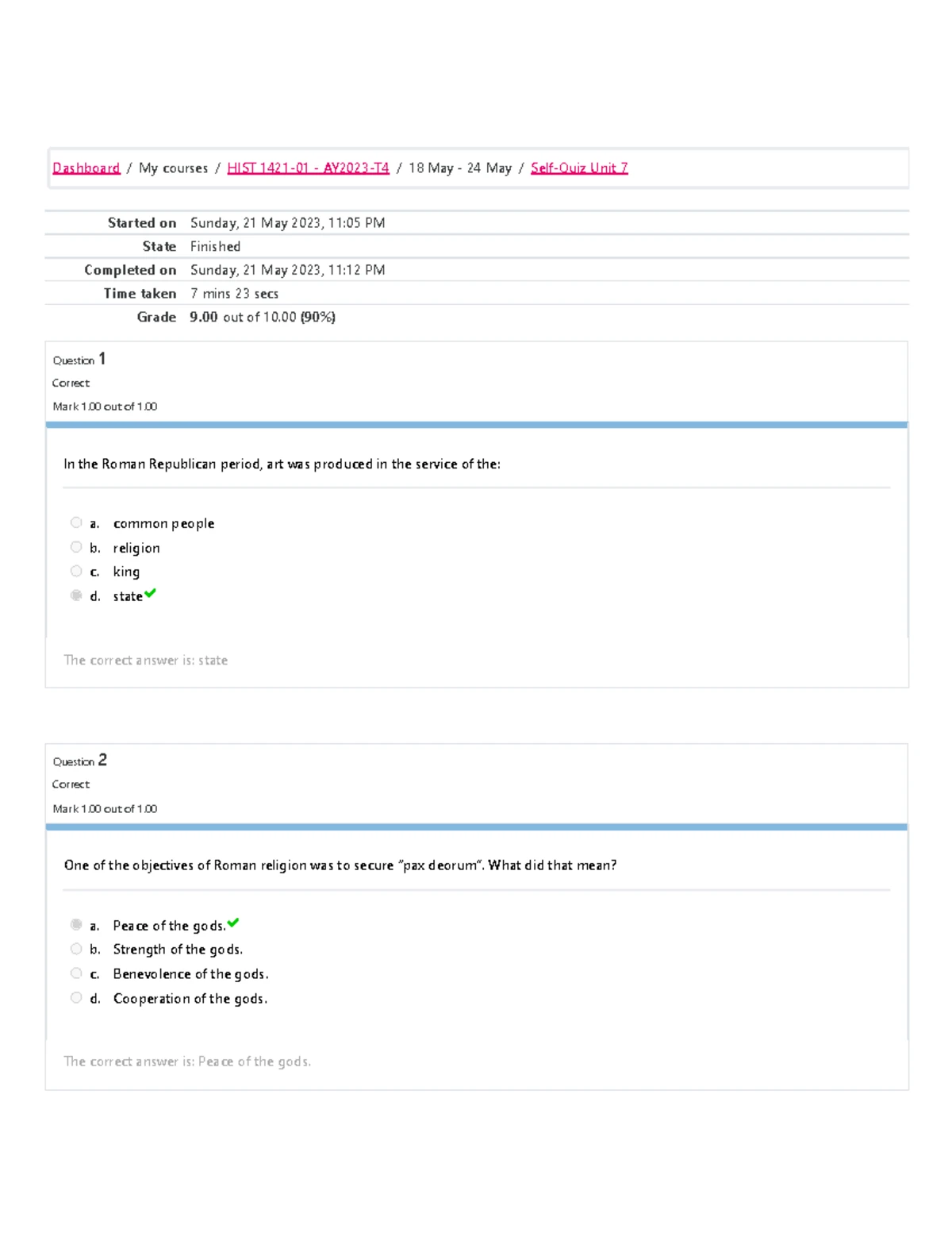 Graded Quiz Unit 6 Attempt review - Started on Sunday, 5 March 2023, 4:01 AM State Finished ...