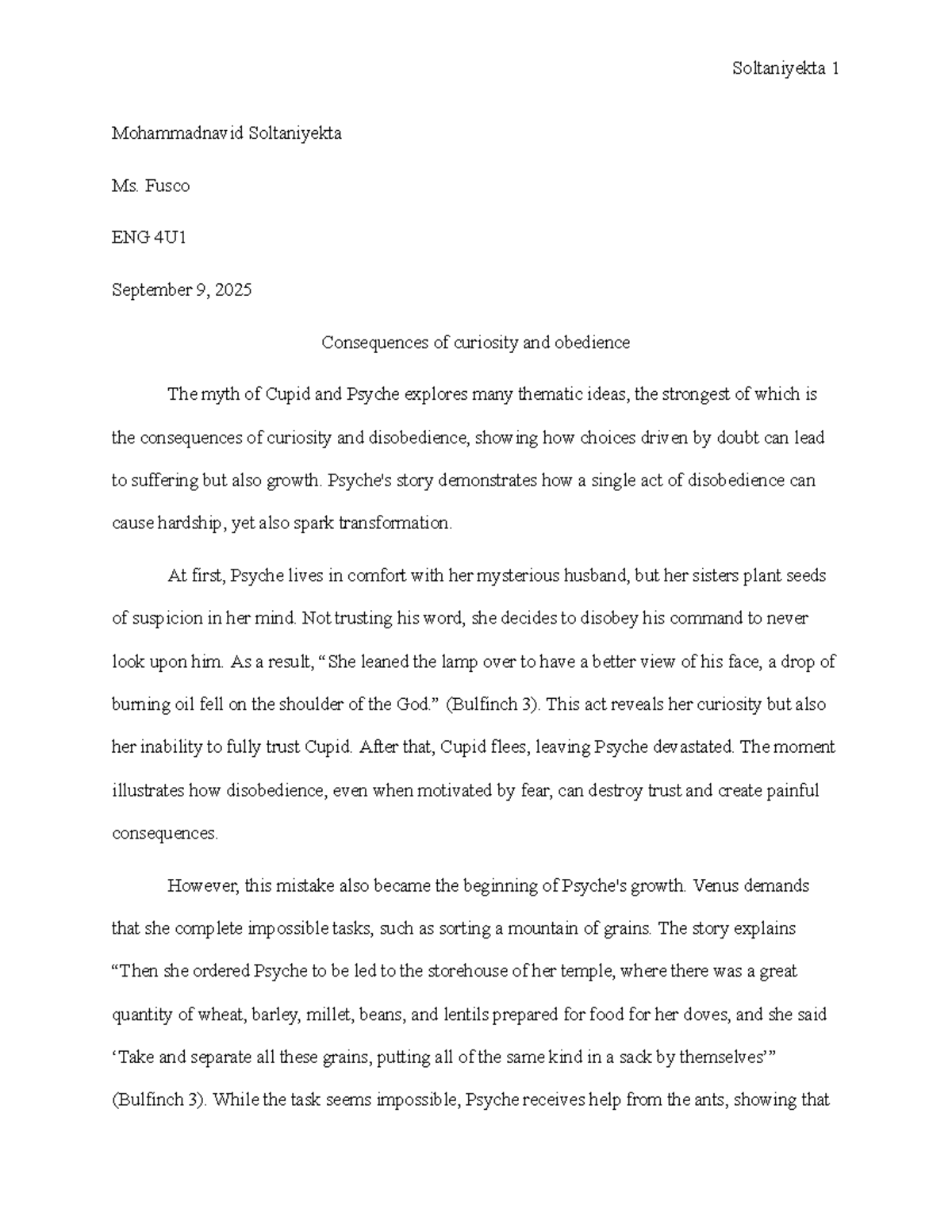 ENG 4U1 Essay: The Consequences of Curiosity & Obedience - Studocu