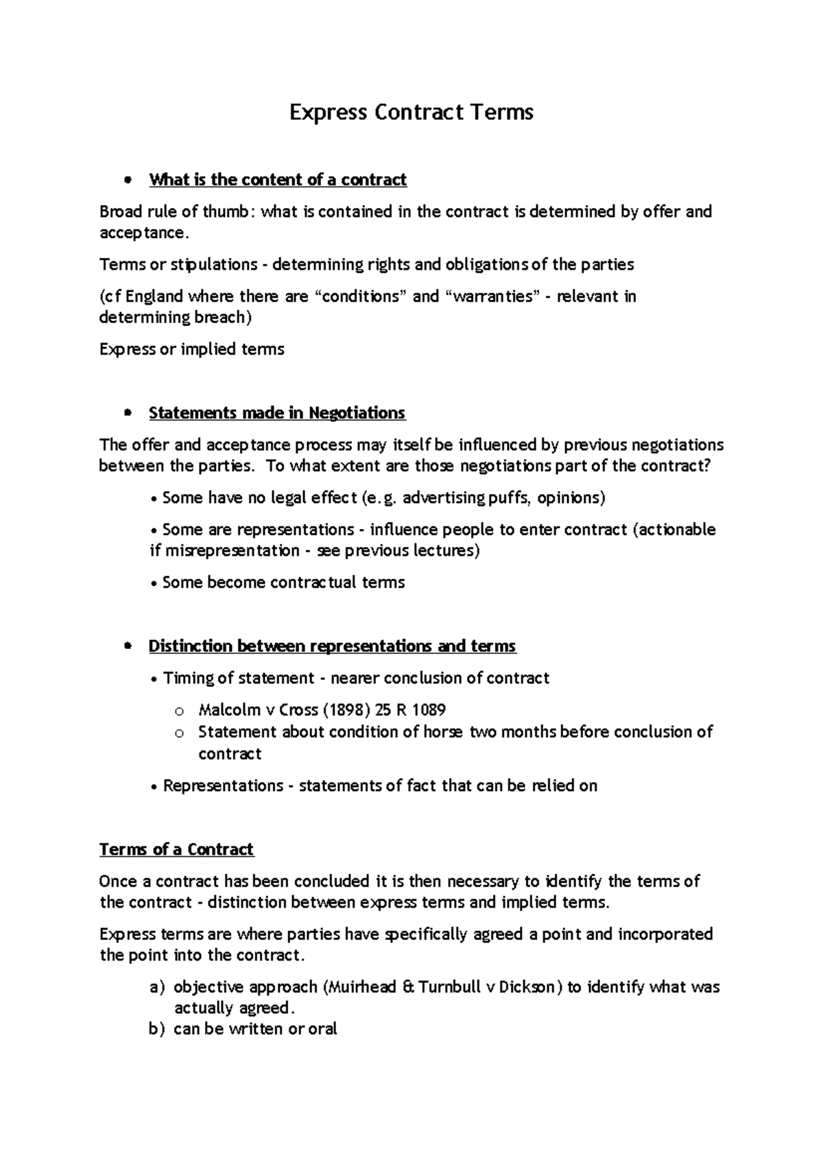 12. Understanding Express Contract Terms in Law - Studocu