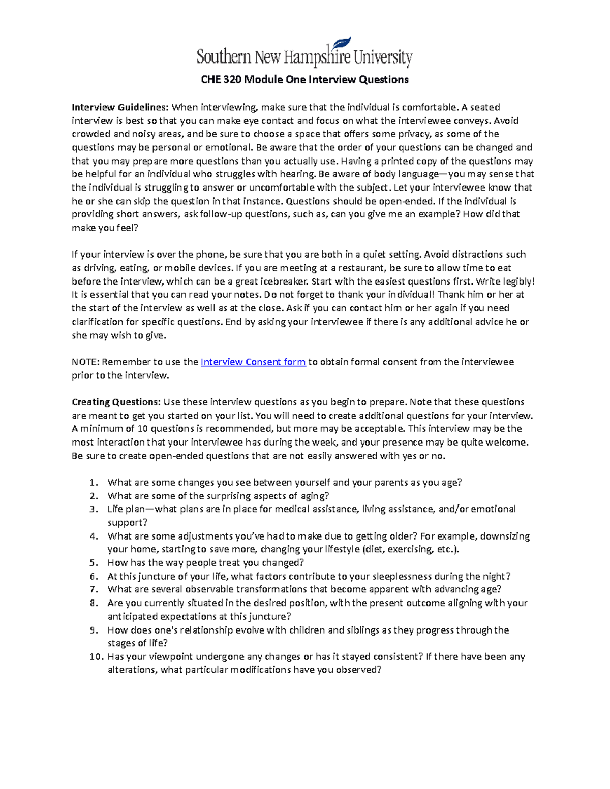 Che320 module one interview questions - CHE 320 Module One Interview ...