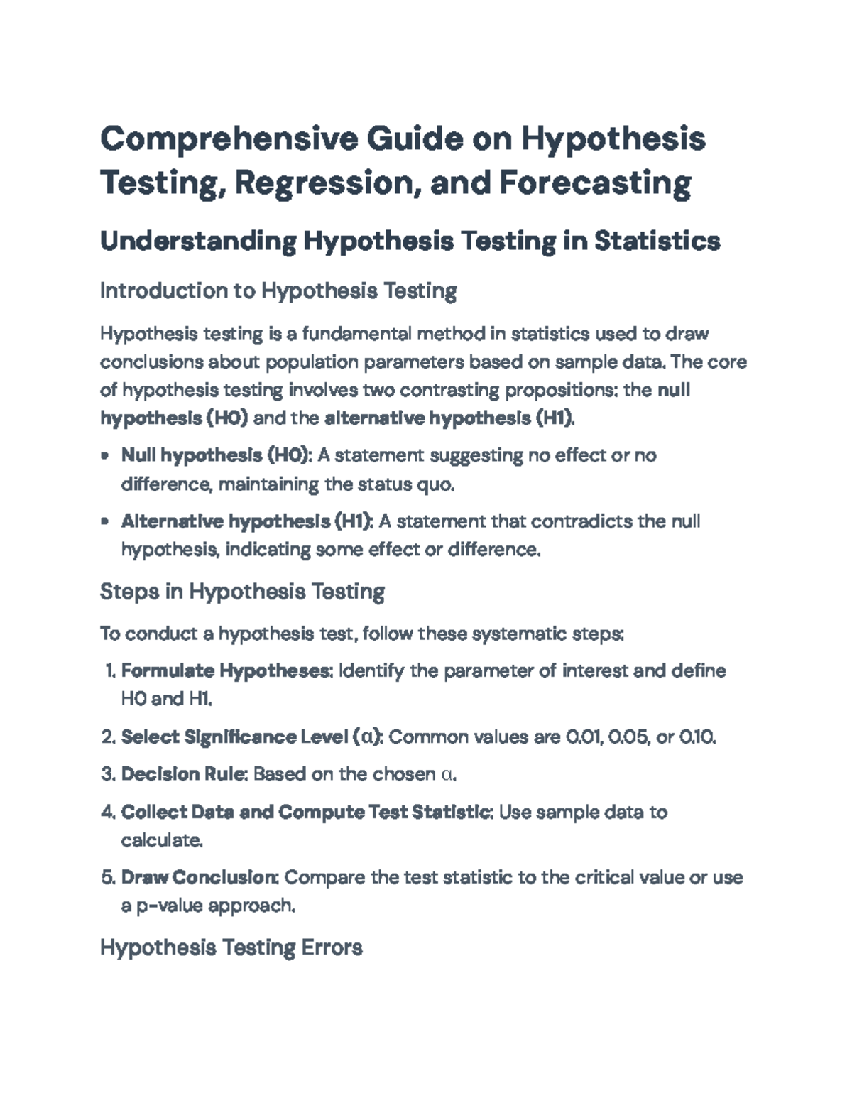Comprehensive Guide to Hypothesis Testing, Regression & Forecasting ...