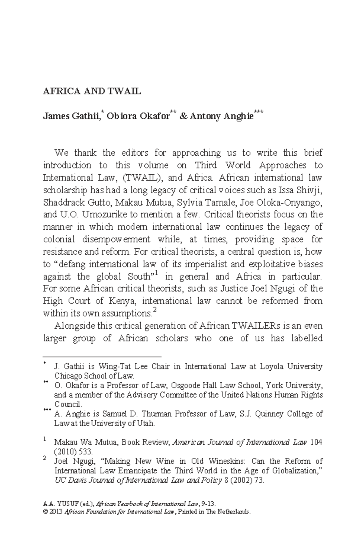 TWAIL and Africa: Critical Perspectives on International Law - Studocu