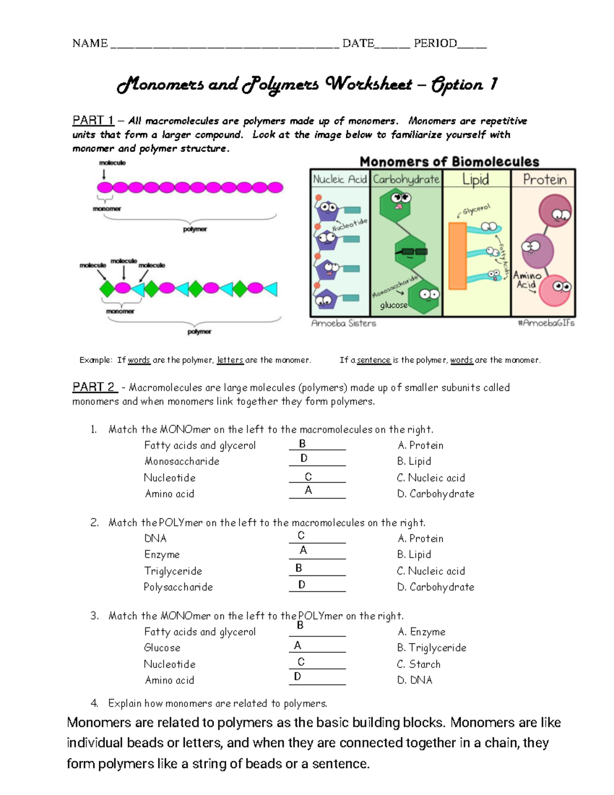 Monomer & Polymer Worksheet 1 - Kami Export - Malachi Thomas - Studocu