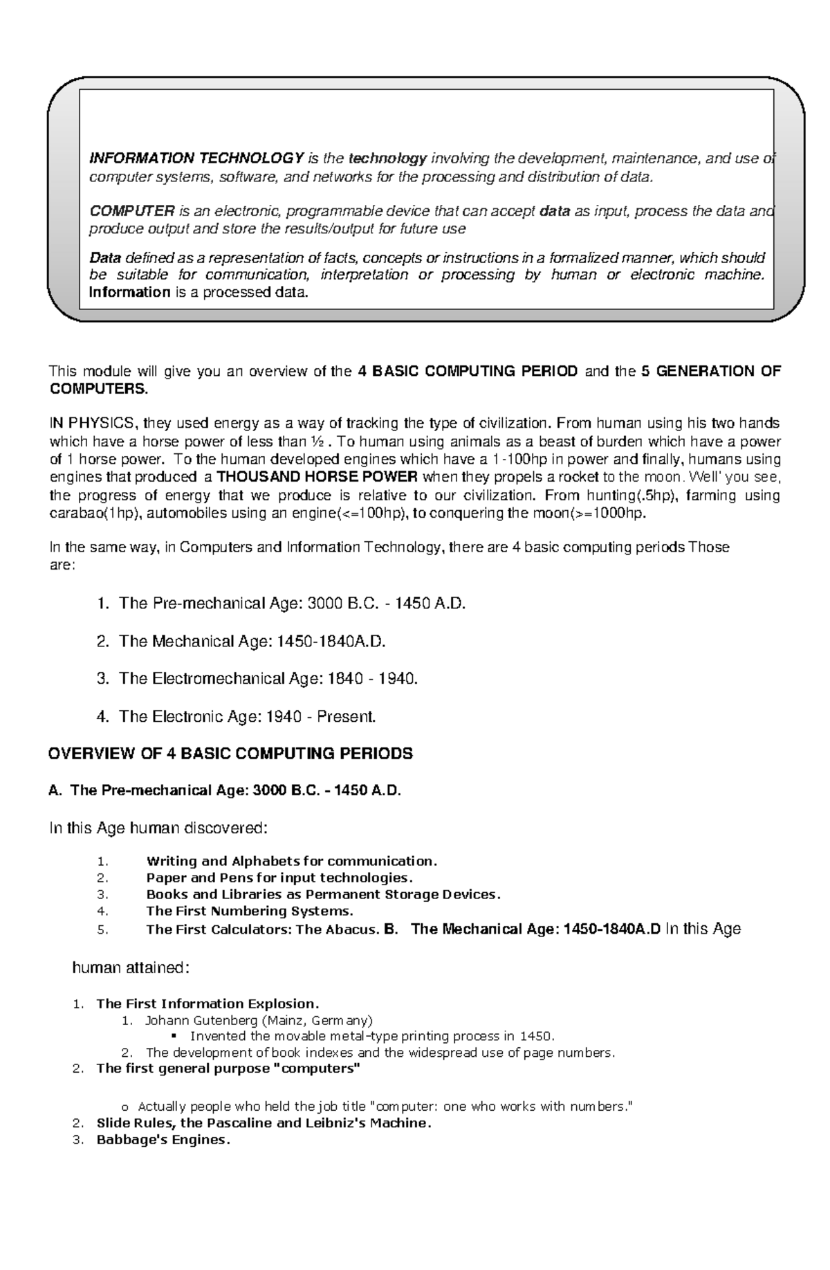 Living IN IT ERA - Lesson 2 - INFORMATION TECHNOLOGY is the technology ...