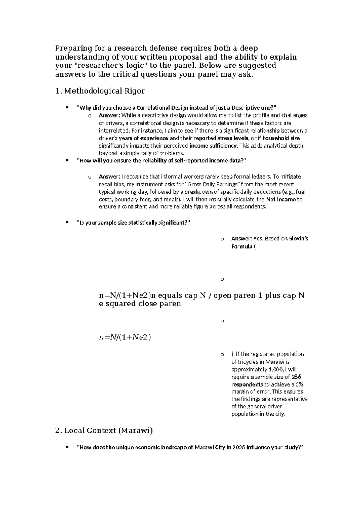 Preparing for Research Defense: Cheat Sheet for Tricycle Drivers Study ...