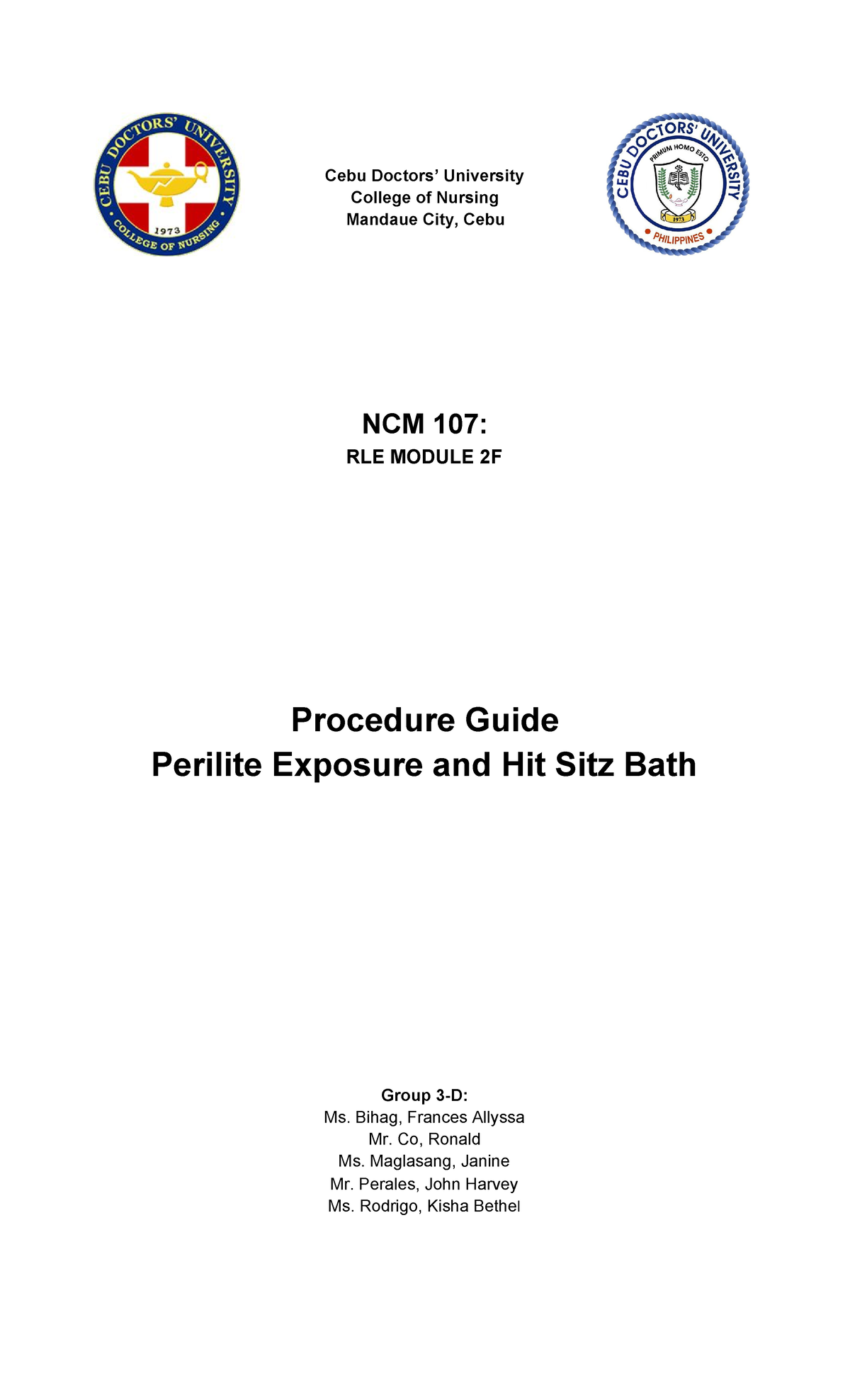 NCM 107 Final Exam: Hot Sitz Bath & Perilite Exposure Procedure Guide ...