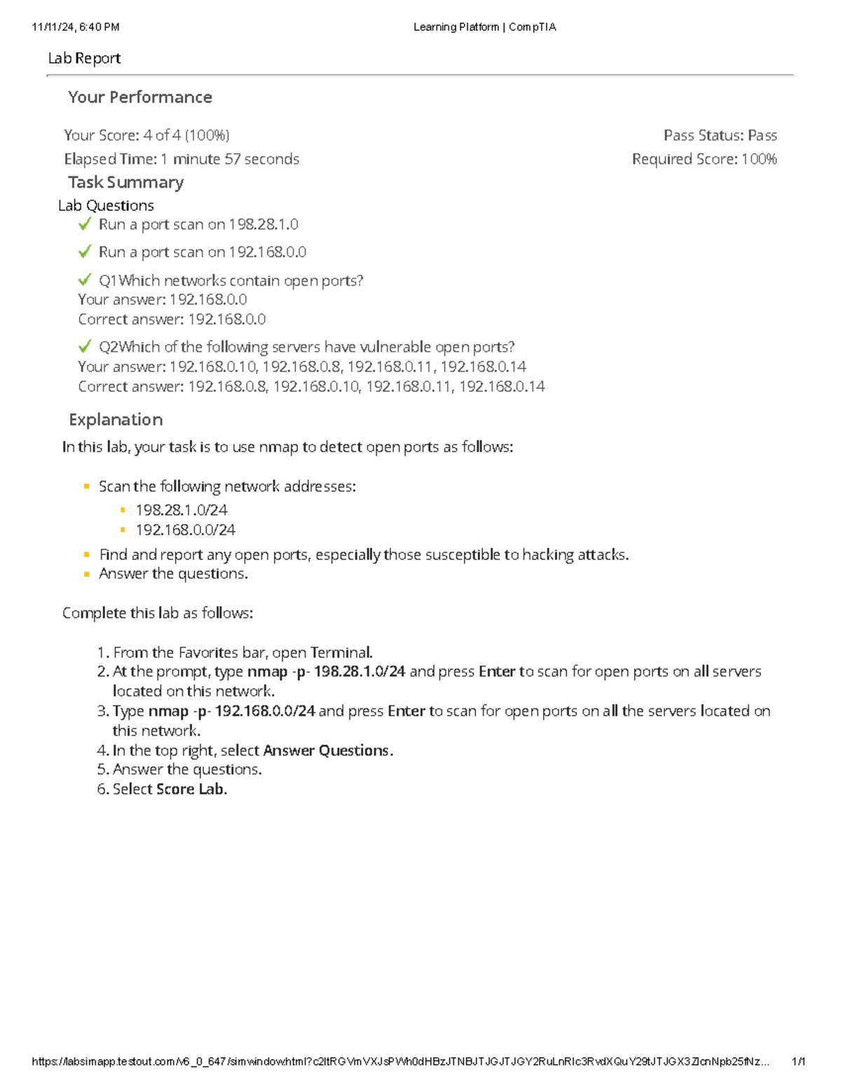 14.5.5 - Nmap Open Ports Detection Lab Report (Graded Simulation) - Studocu