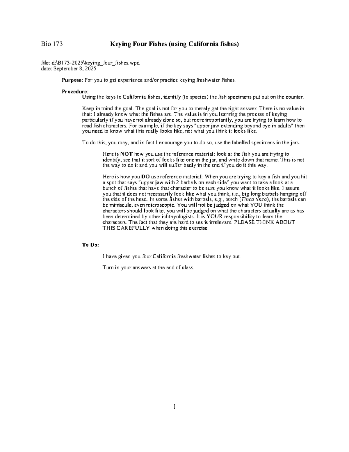 Bio 173: Keying Practice for Four California Freshwater Fishes - Studocu