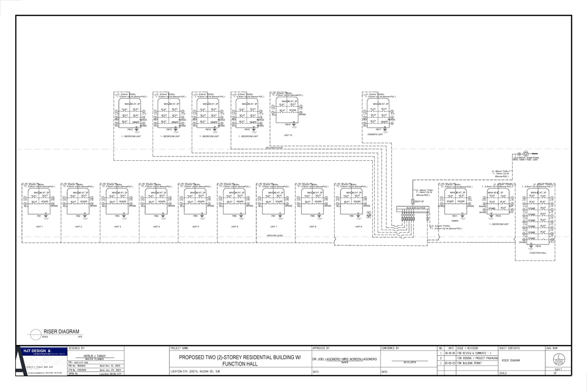 E008 - Riser Diagram for Proposed 2-Storey Building with Function Hall ...