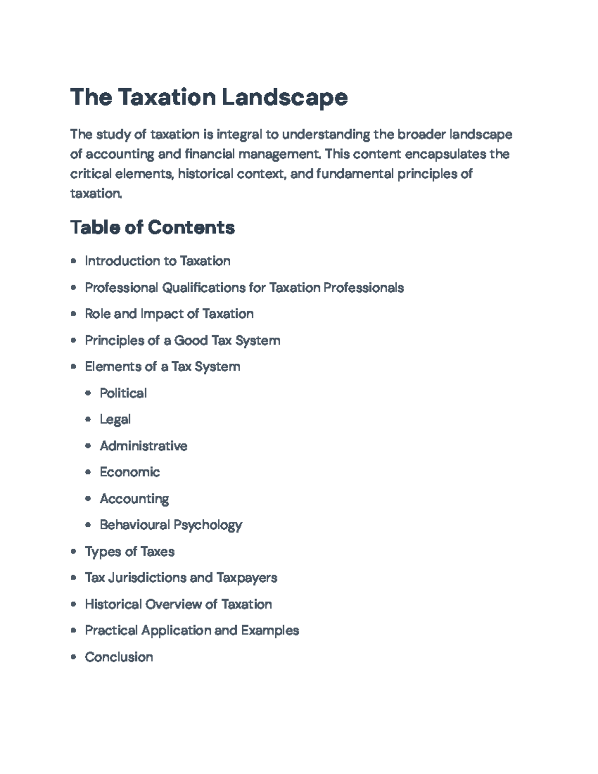 Comprehensive Overview of Taxation Principles and Frameworks - The ...