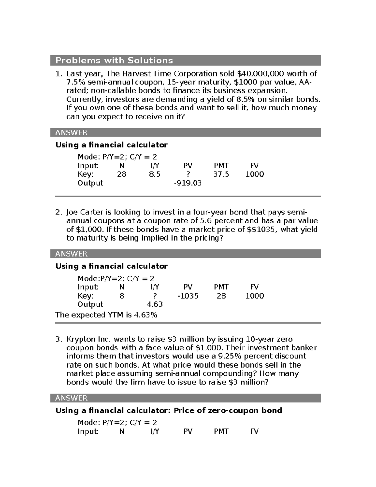 Assignment 4 Solutions: Bond Valuation Problems and Answers - Studocu