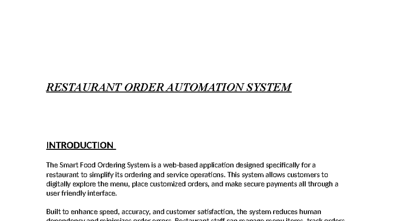 Food Ordering System 1: Automation & Efficiency in Restaurants - Studocu