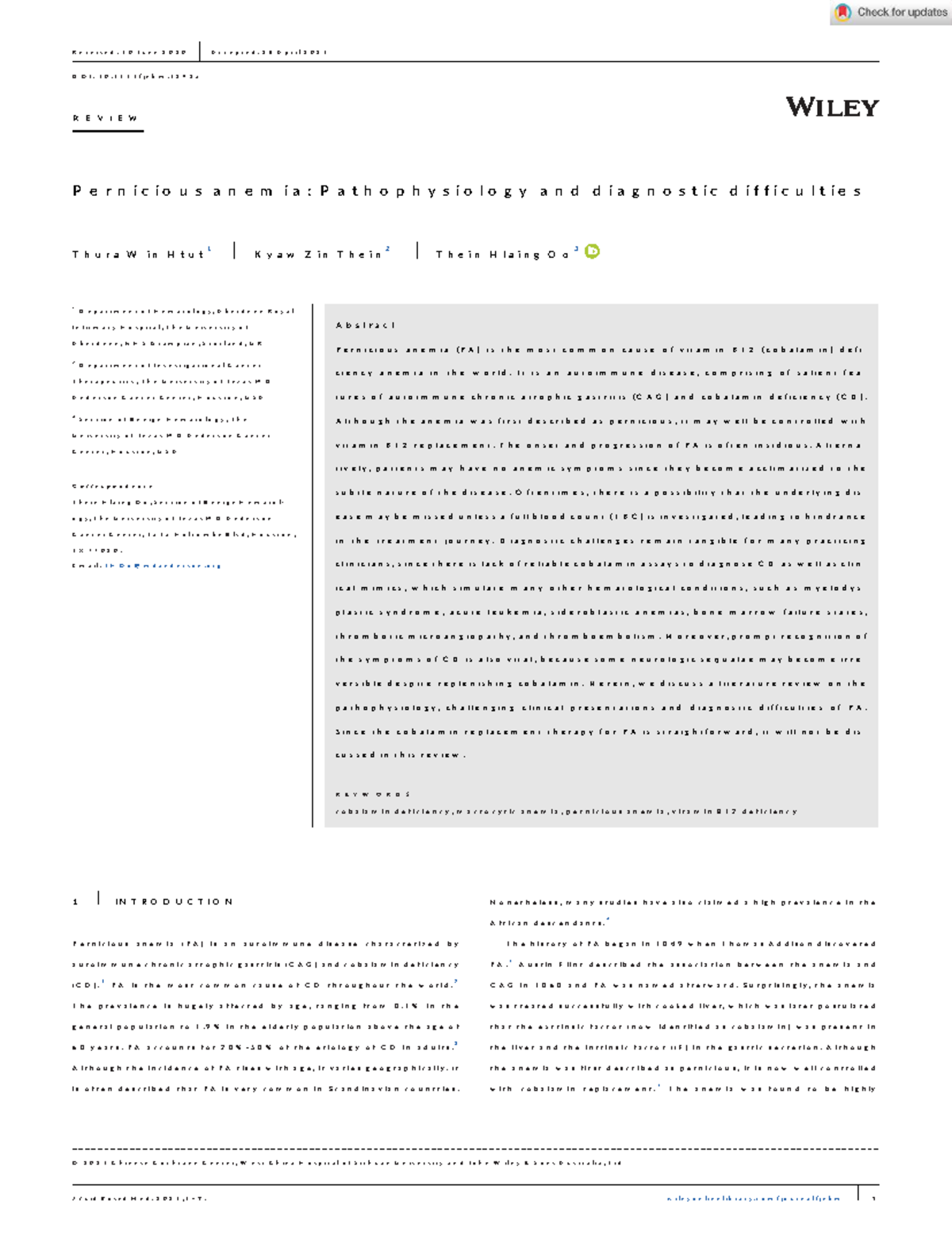 Pernicious Anemia: Pathophysiology & Diagnostic Challenges (HTUT2021 ...