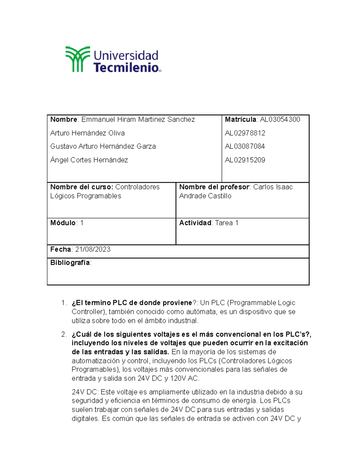 Actividad 1: Introducción a Controladores Lógicos Programables (PLC ...