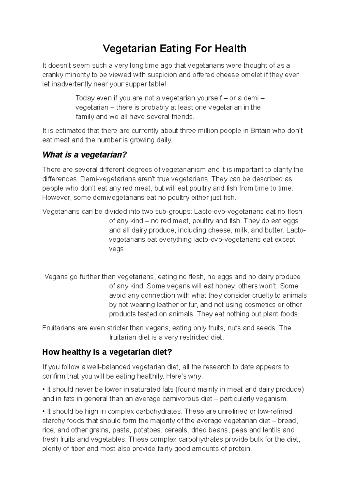 Vegetarian Eating for Health: Understanding Diet Types and Benefits ...