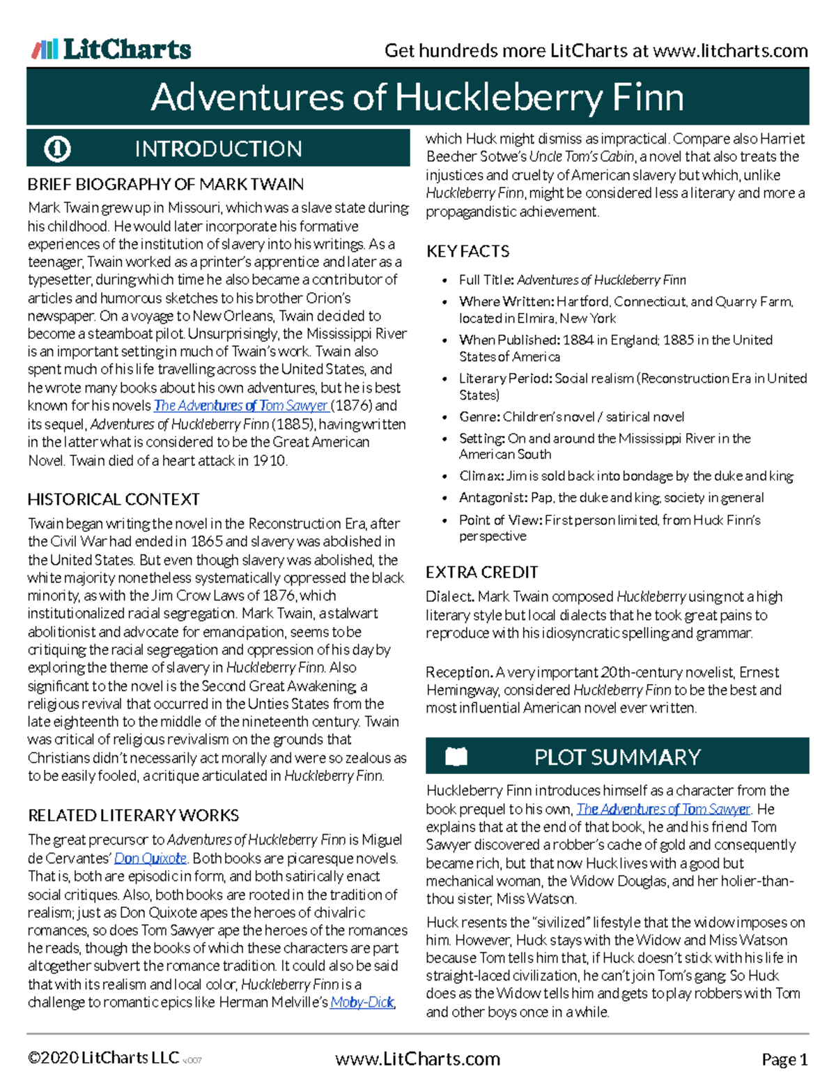 Adventures of Huckleberry Finn (INTR) - Comprehensive LitChart Analysis ...