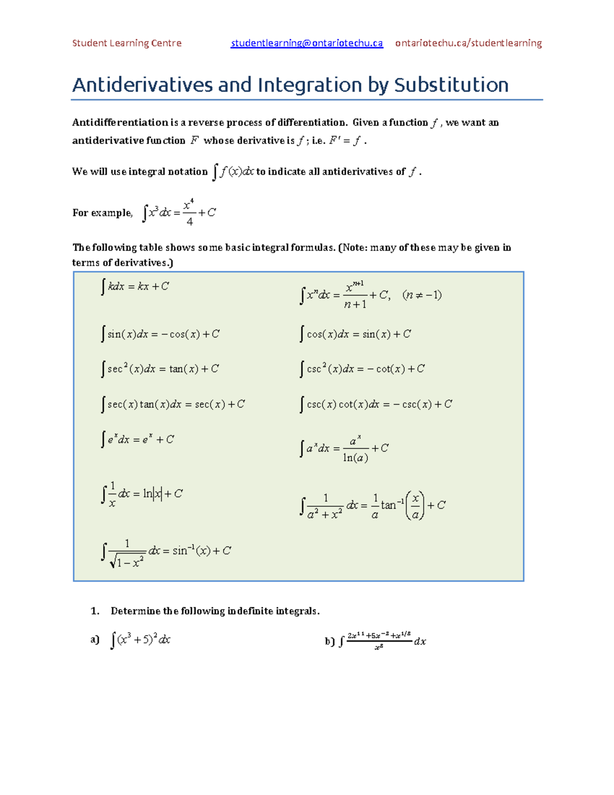 Integration by Substitution S 2024: Antiderivatives & Definite ...