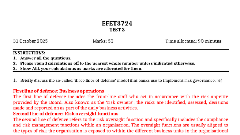 EFET3724 Test 3 Memo - Risk Governance & Asset Management Insights ...