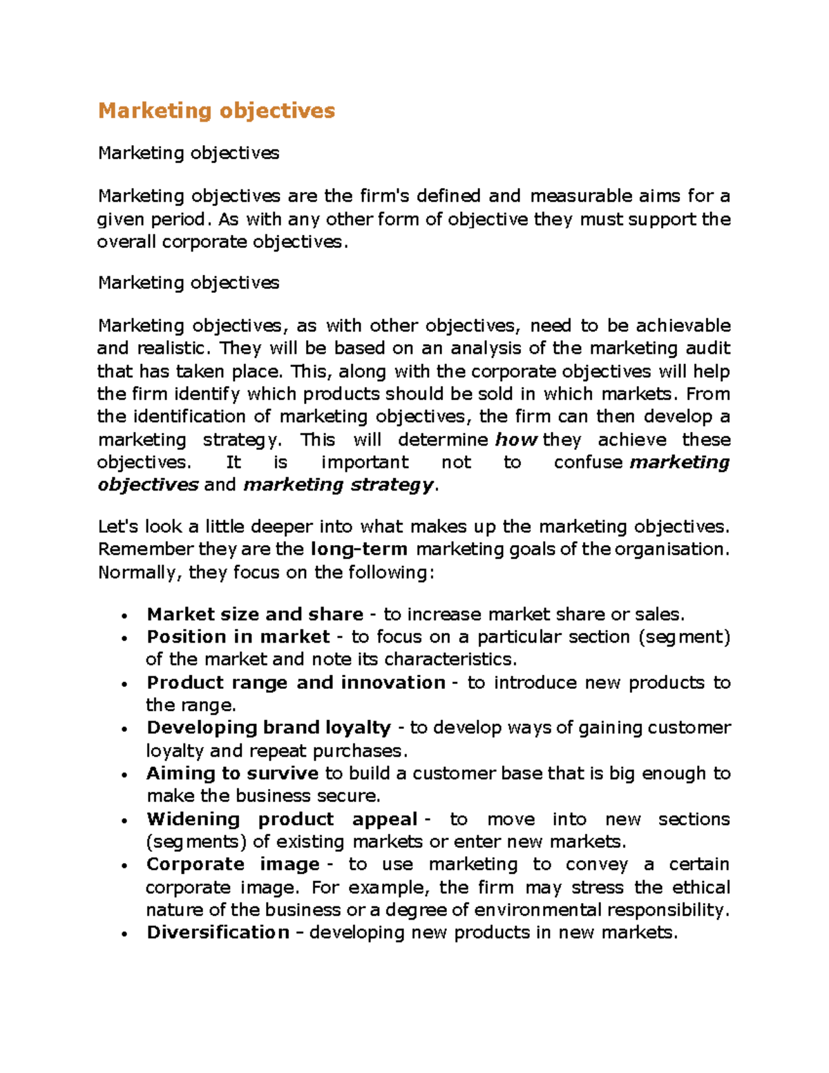 Marketing Objectives and Strategies: A Comprehensive Overview - Studocu